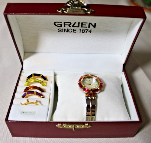 Gruen Bezel Watch Interchangeable Colored Bezels Works Great Model GR ...