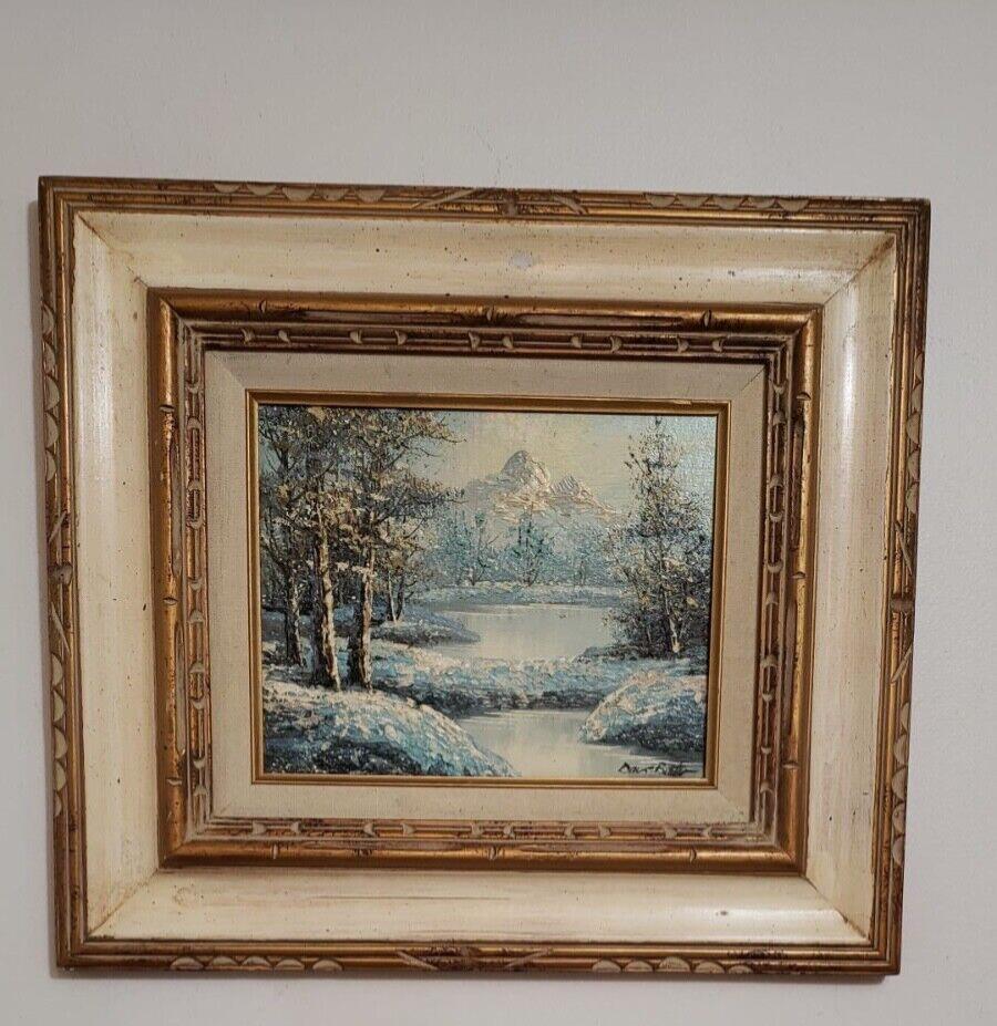 Vintage David Baxter Winter Landscape Oil Painting Framed on Wood Snowy ...