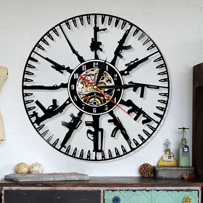 12 in Guns Pistol Wall Clock Bullet Time Wall Clock Iron Army Gun ...