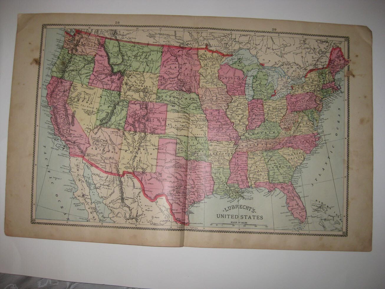 ANTIQUE 1885 UNITED STATES LUBRECHT HANDCOLORED MAP TERRITORY TEXAS ...