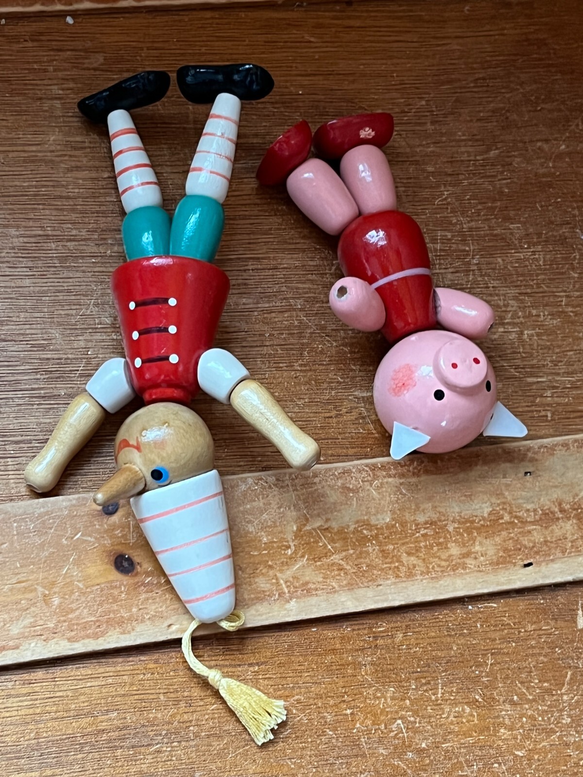 Vintage Lot of Painted Wood Pink Pig & Russian Pinocchio Jointed ...