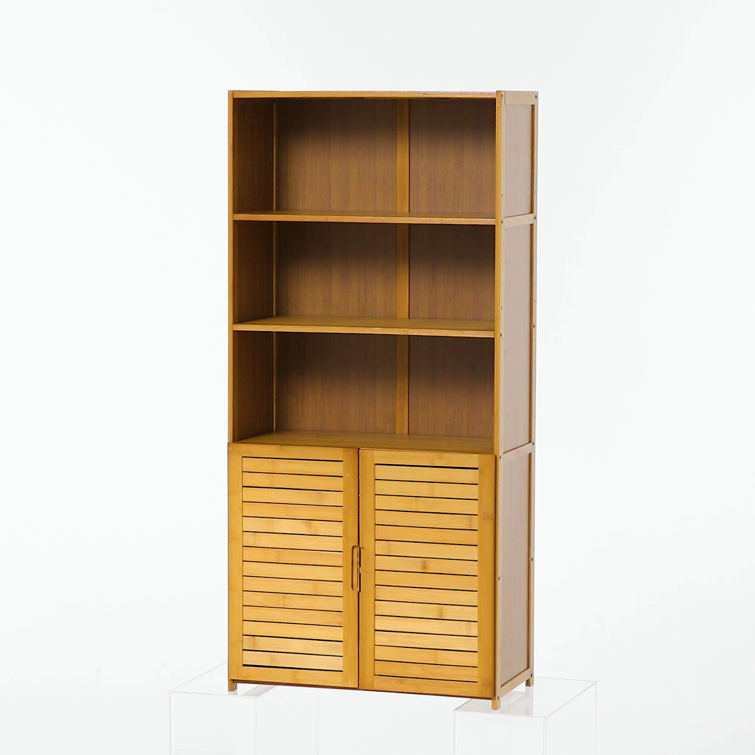 24" Bamboo 3+2 Tiers [SHELVING+CABINET] Shutter Doors Bookcase Storage ...