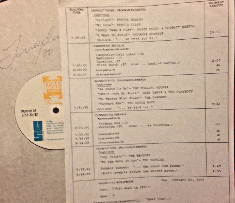 1/20/87 SOLID GOLD SCRAPBOOK PLAYS 18 SUPER HITS FROM THIS WEEK IN 1966 ...