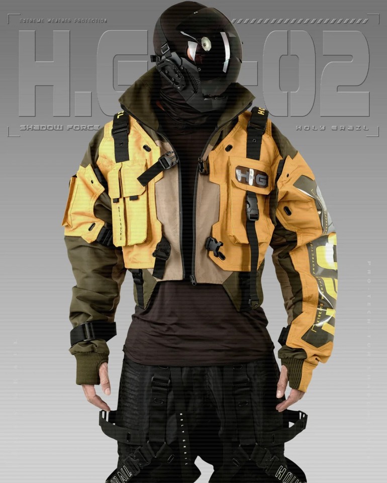 Men's Techwear Yellow Jacket Hoodie Full Zip Buckle Holygrail H.G.C-02 ...