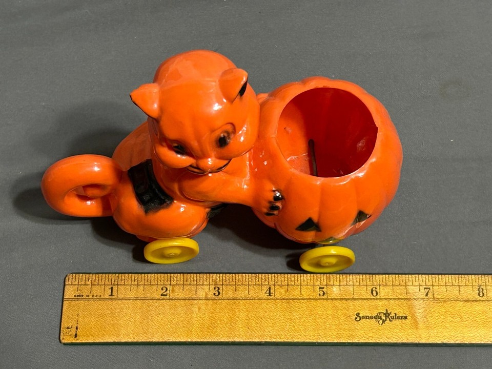 Vintage 1950S ROSBRO HALLOWEEN hard plastic TOY CANDY CONTAINER CAT ...