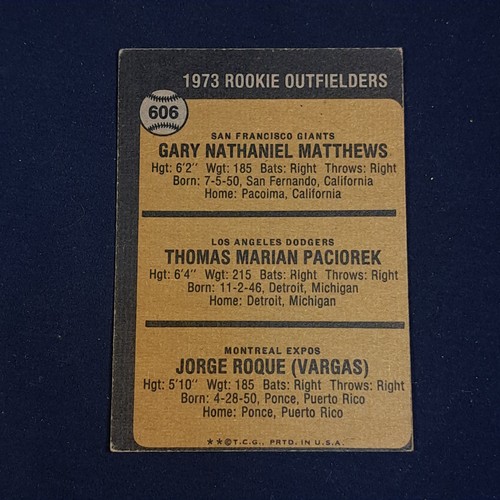 Gary Mathews Signed 1973 Topps Rookie Card #606 San Francisco Giants ...