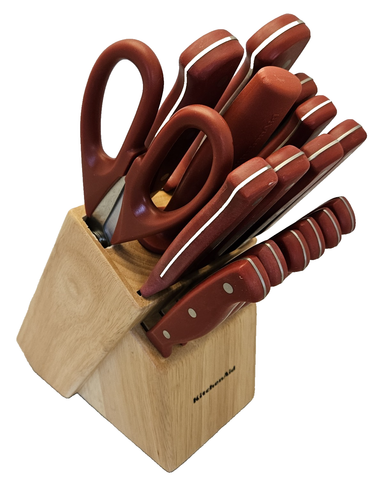 Kitchenaid 17 Piece High Carbon Steel Knife Cutlery Set W/ Block Red ...