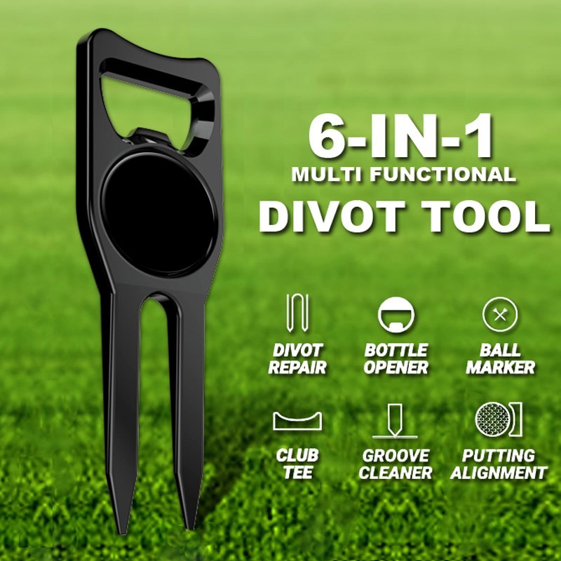Golf Divot Tool w/ Golf Ball Marker & Groove Cleaner 6-in-1 ...