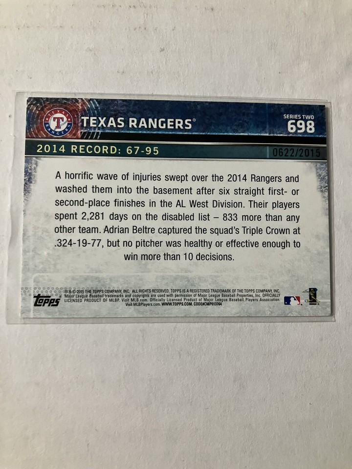 2015 Topps Gold /2015 Texas Rangers #698 | eBay