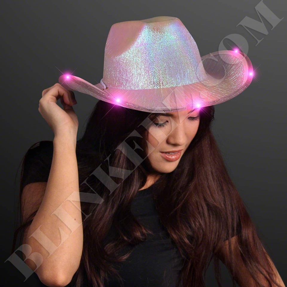 Cowboy Hat Light Up PINK Flashing LED Brim Fun Light Up Hat - Party ...