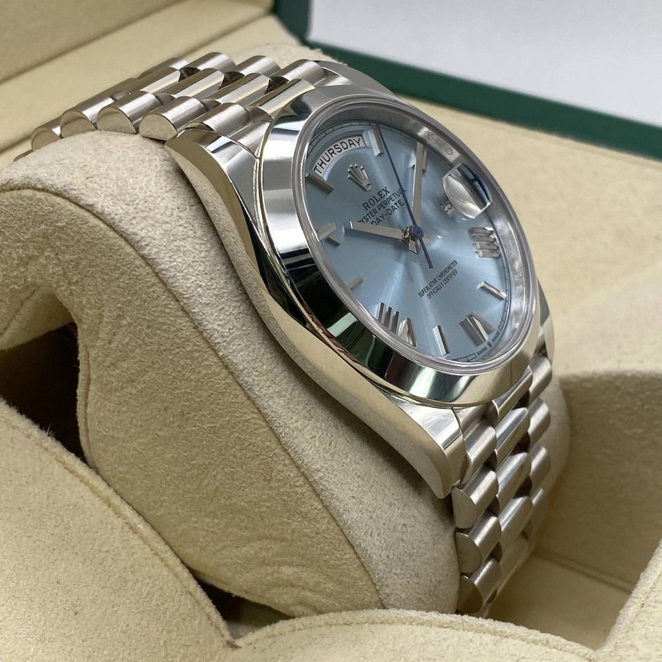 Rolex Day-Date 40 Platinum Icy Blue Roman Dial President Automatic ...