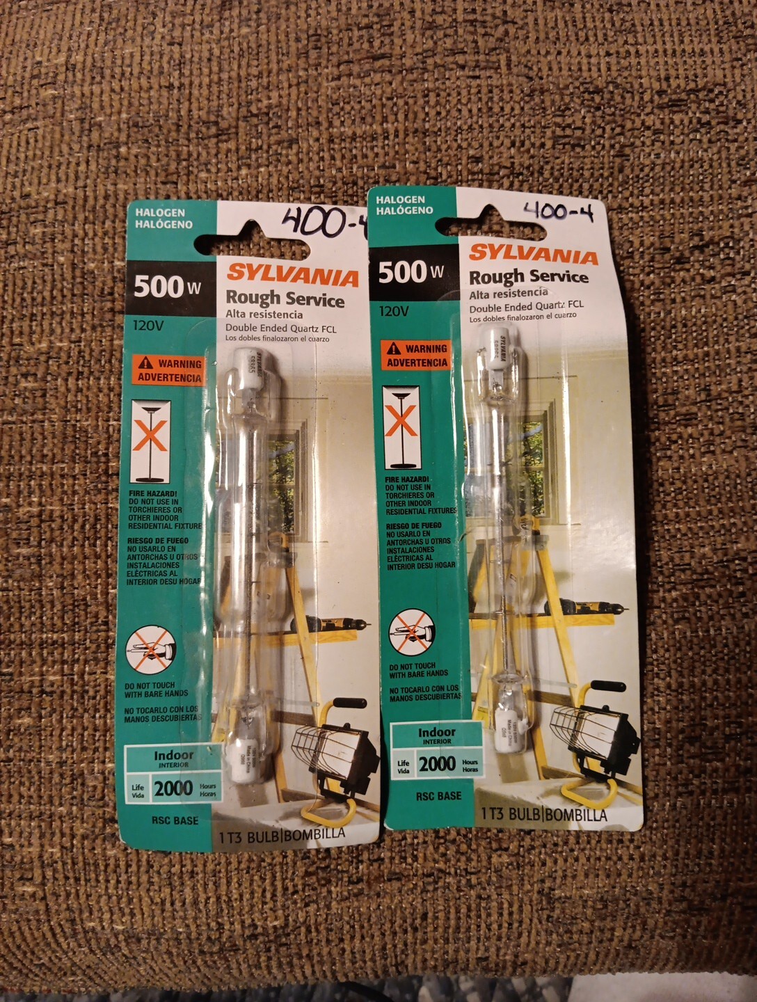 2 Sylvania 500W Rough Service RSC T3 Double Ended Quartz FCL Bulbs | eBay