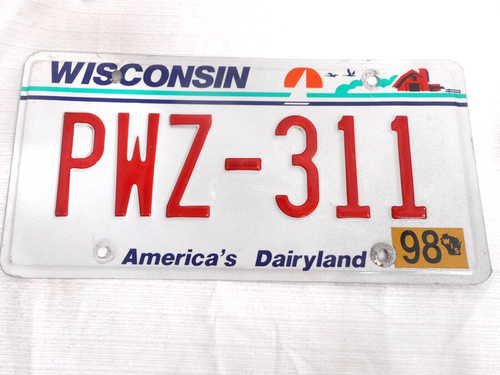 Wisconsin Metal License Plate/Tag "Americas Dairyland" Farm Scene 1998 ...