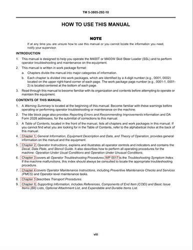 115 Page 2009 CASE M400T M400W SKID STEER LOADER TYPE II III Operator ...