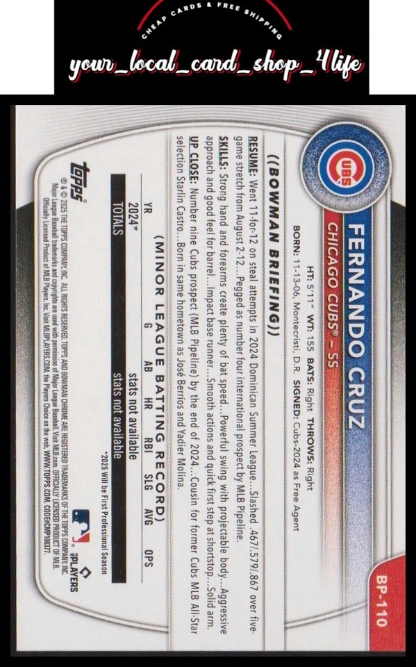 2025 Bowman #BP-110 Fernando Cruz Prospects | eBay