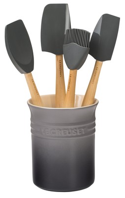 5pc Kitchen Food Spatula Set with Stoneware Crock Dishwasher Safe ...