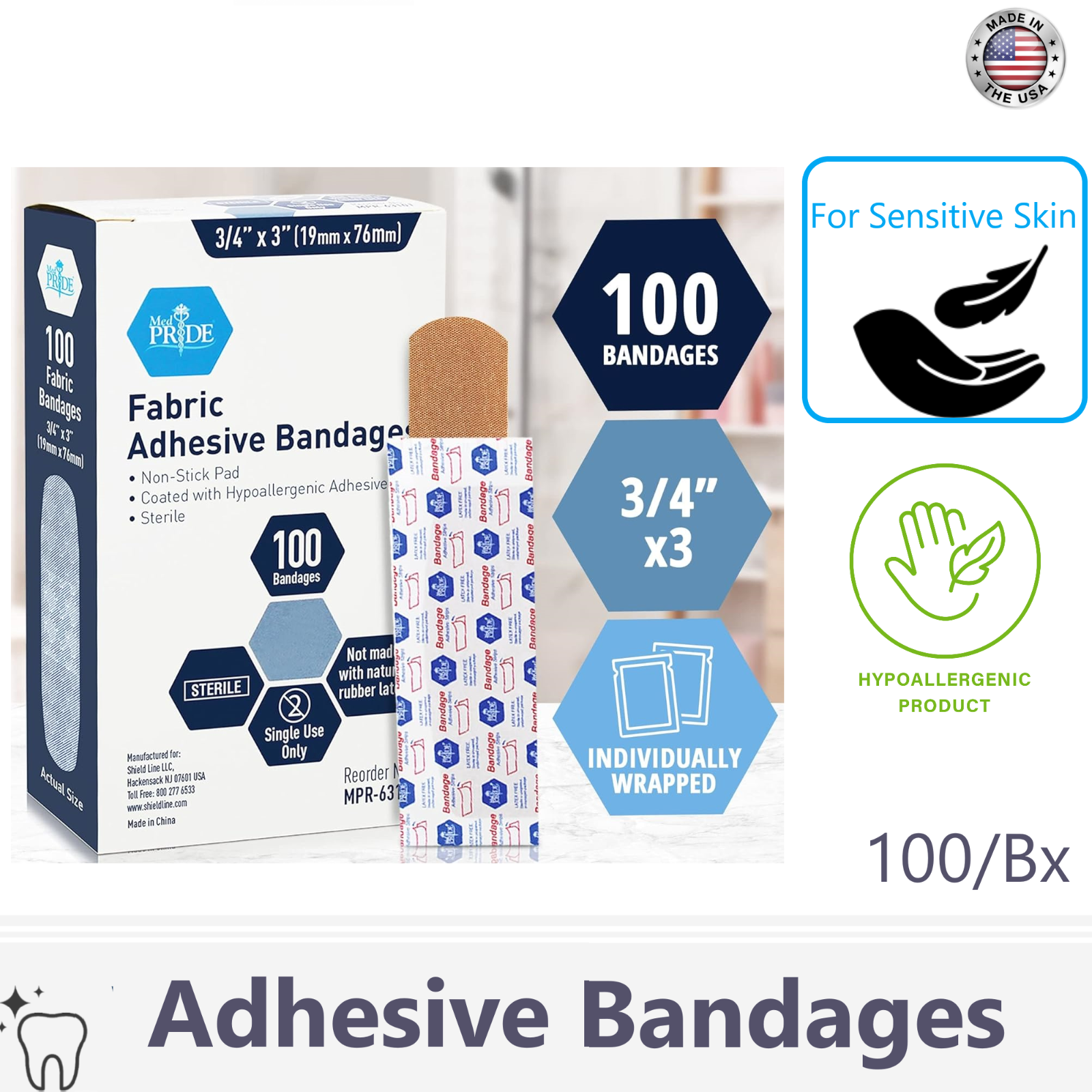 Adhesive Bandage - Fabric Bandages 3/4" x 3", Sterile, 100/Pack Bandaid ...