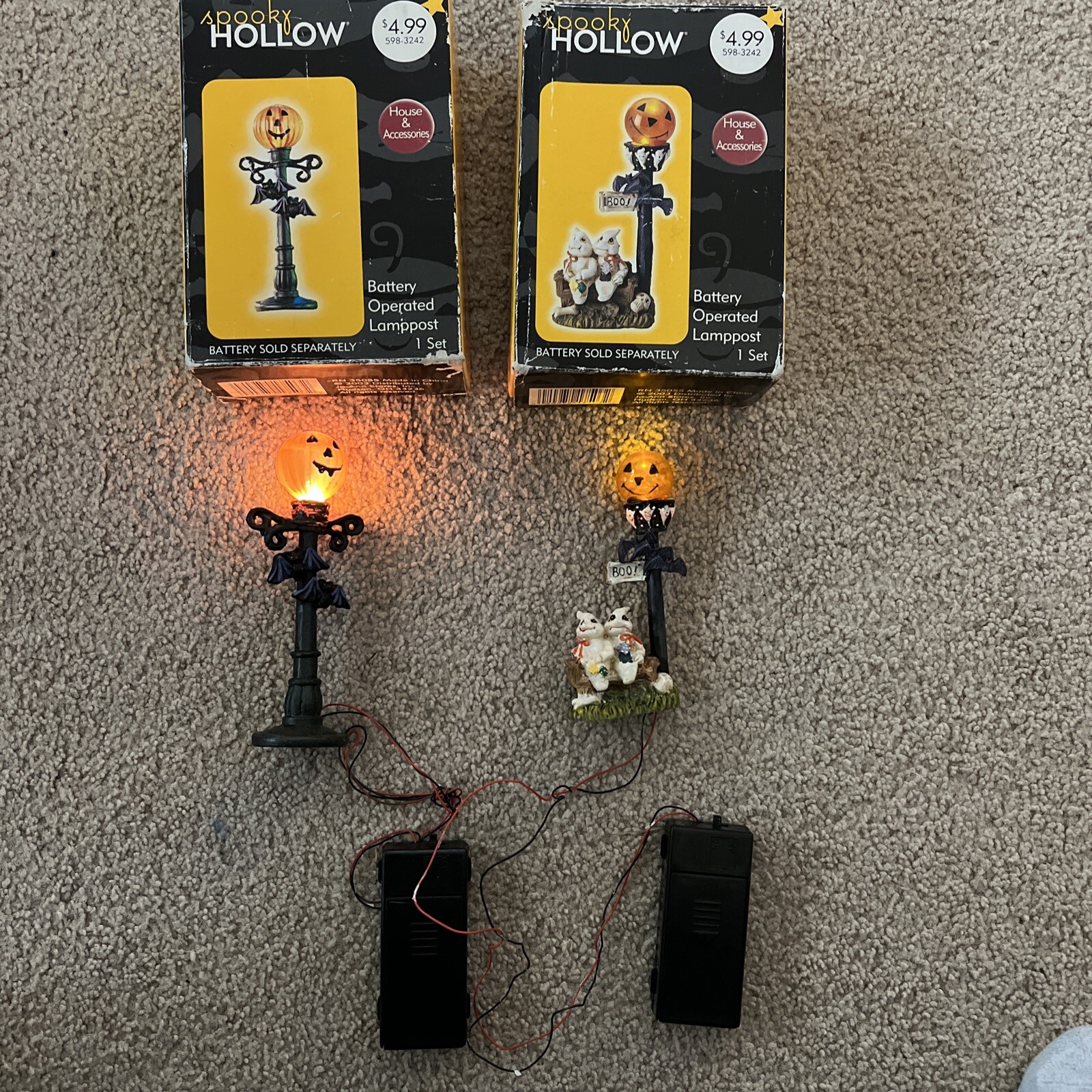 Spooky Hollow Lamp Post Ghost Halloween Lighted Pumpkin Rare Set Of 2 ...