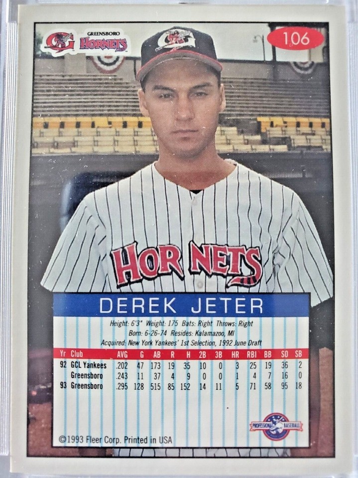 Derek Jeter 1993-94 Fleer Excel Minor League #106 Greensboro Hornets | eBay