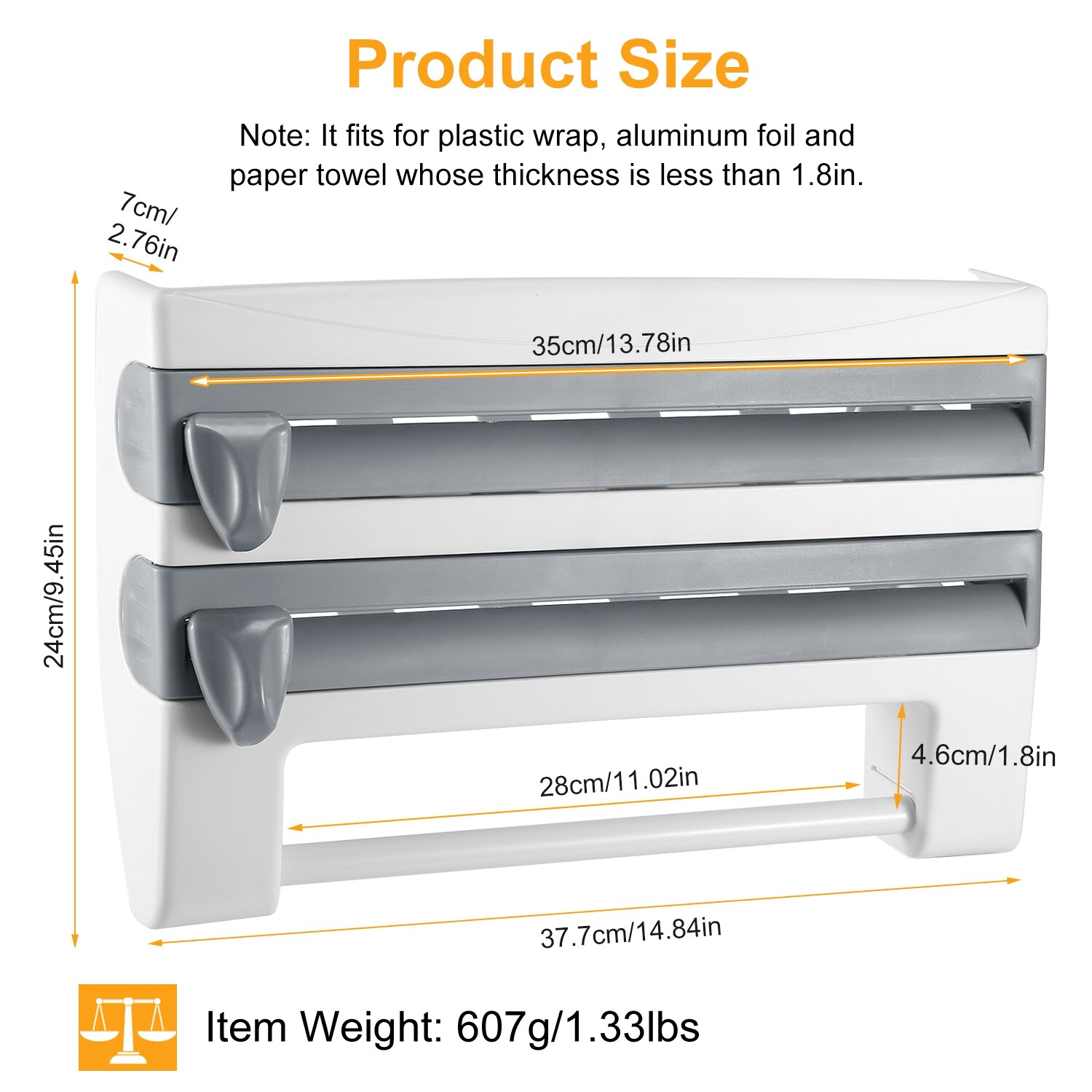 4 in 1 Kitchen Wrap Film Roll Dispenser Paper Towel Holder Wall Mounted ...