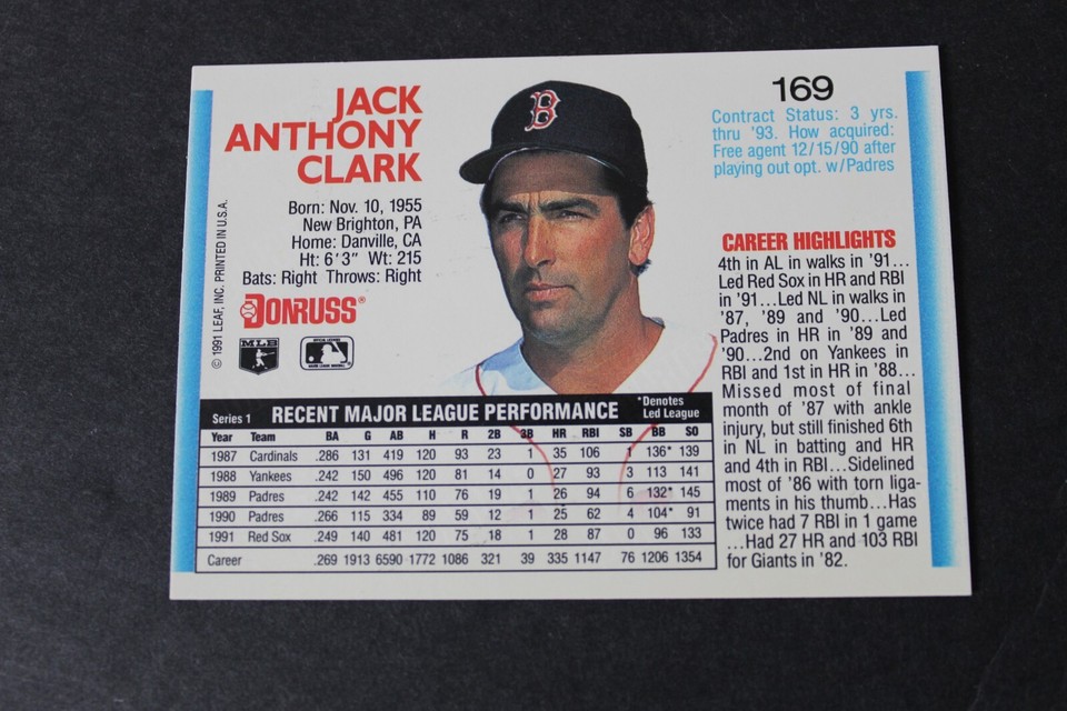 1992 Donruss #169 Jack Clark Boston Red Sox | eBay