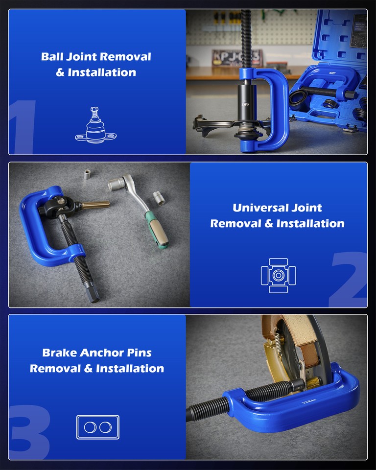 34pc Front Wheel Bearing Press Tool and 2 4WD Ball Joint Press Tool Kit ...