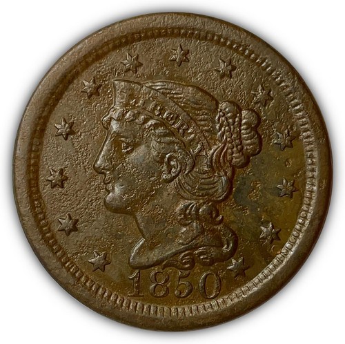 1850 Braided Hair Large Cent Almost Uncirculated AU Coin, Details #6033 ...