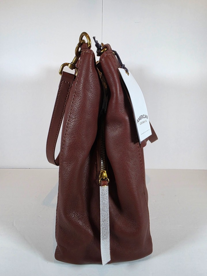American Leather Co Austin Triple Entry Bucket LEATHER Shoulder Bag ...