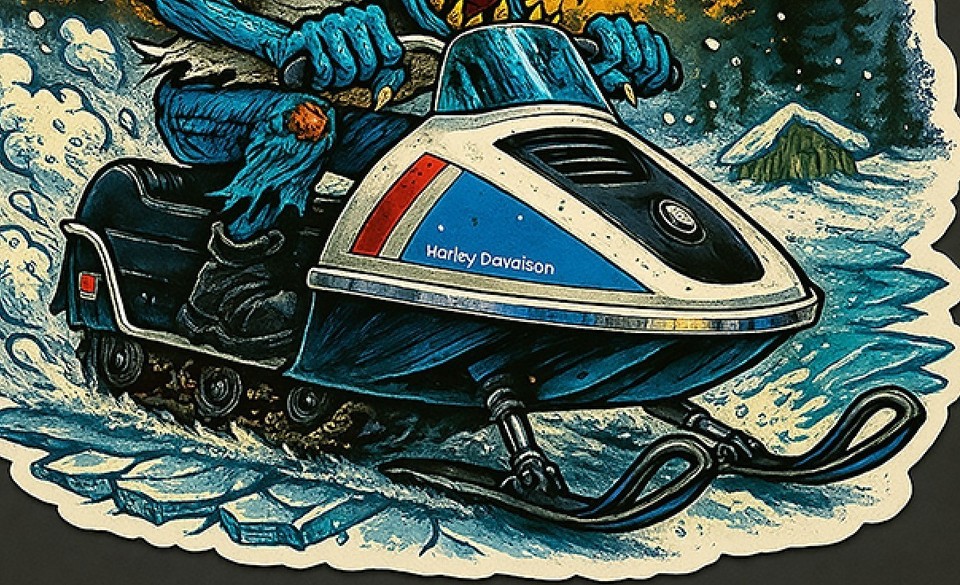 Harley-Davidson Snowmobile Monster Sticker 9x9cm – Vintage 1970s Art ...