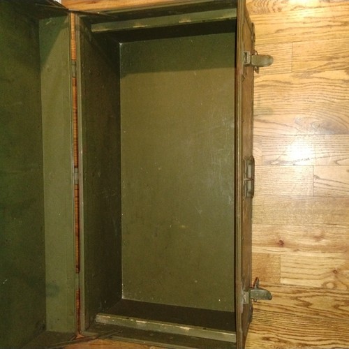 Vintage Military FOOT LOCKER w Tray Wood Trunk chest storage green box ...