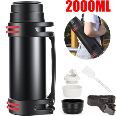 2L Thermos Flask Stainless Unbreakable Vacuum Handle Drinks Bottle Leak ...