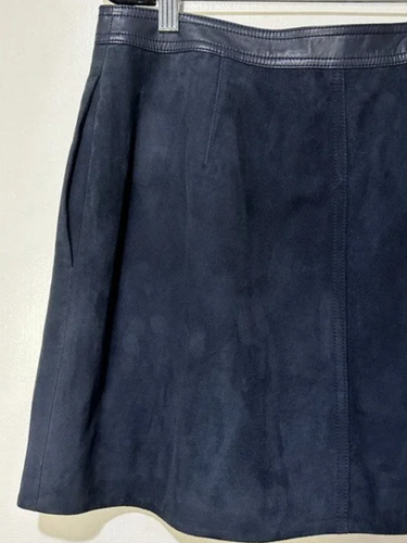 RAG & BONE Navy Siggy Suede Snap- Front Mini Skirt Leather Waistband 10 ...