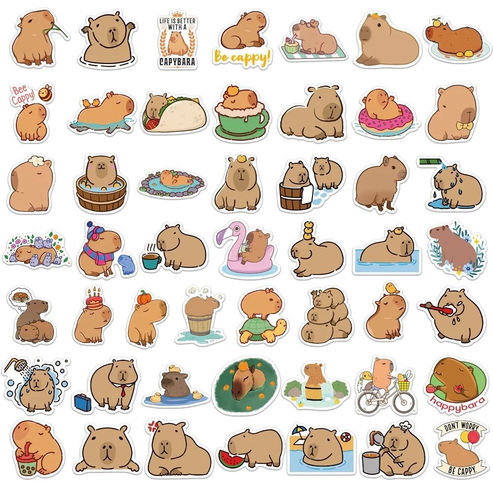 50PCS Capybara Kawaii Stickers Decals Children's Decoration Cartoon ...