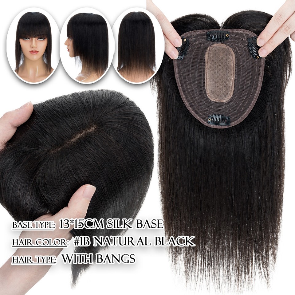 Real Remy Human Hair Toppers Toupee Extensions Clip in Top Middle Part ...