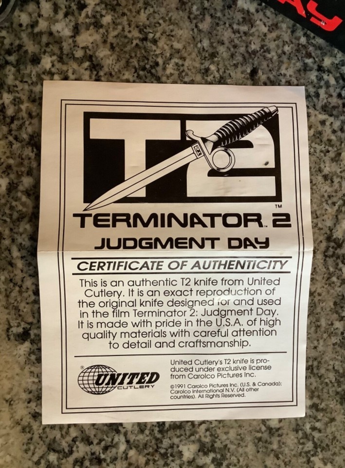 1991 United Cutlery Terminator 2 T2 Judgement Day UC605 Fighting Knife ...