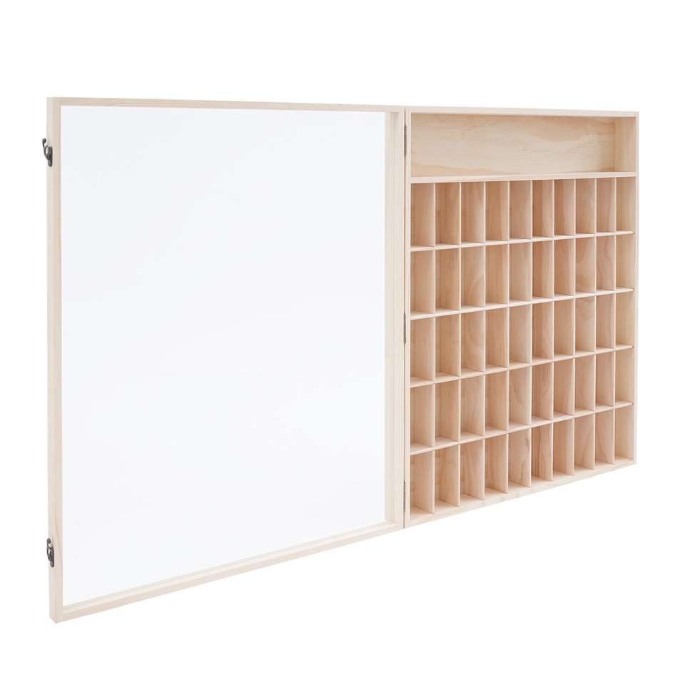 6 Tiers 50 Compartments Pine Wood Display Cabinet Modern Wall-mount ...