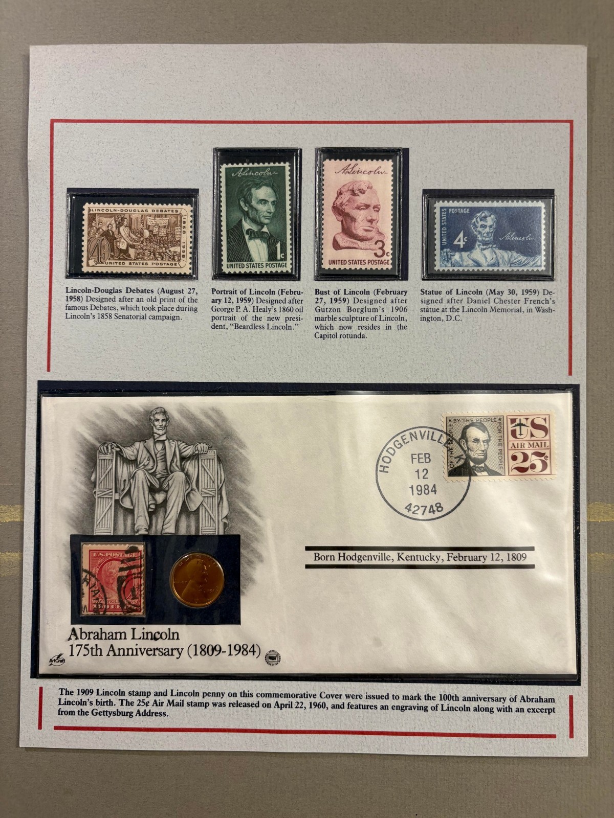 Abraham Lincoln 175th Anniversary (1984) Commemorative Stamps & 1909 ...