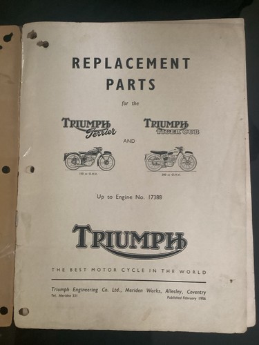 TRIUMPH Genuine Parts Book TERRIER TIGER CUB CATALOGUE 3 | eBay