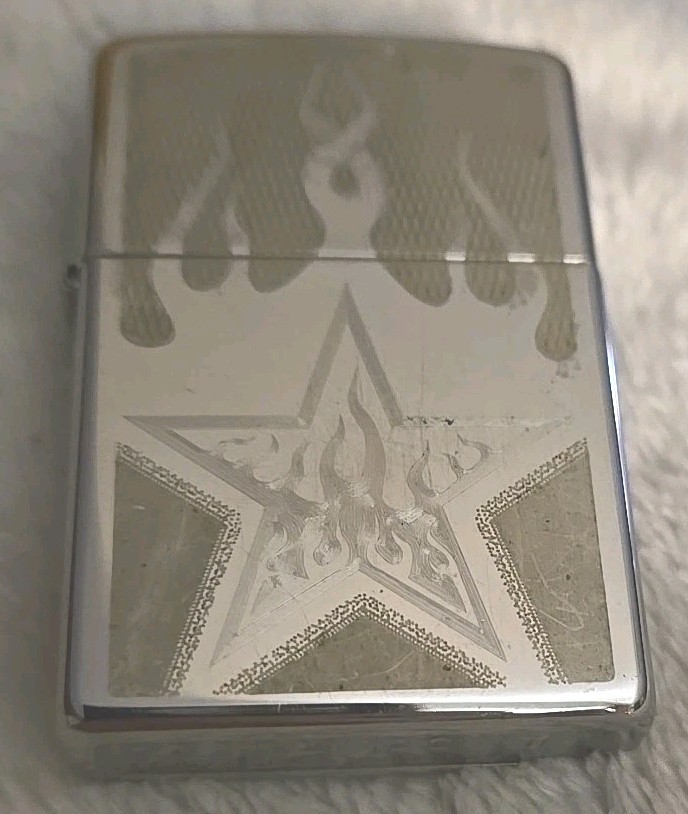 Zippo Star Design Brushed Chrome Auto Two-Tone Process Finish Lighter ...