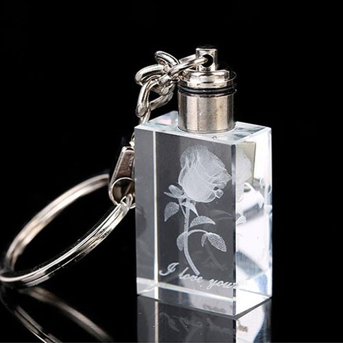 Laser Engraved LED Crystal Blue Light Glass Pendant Key Chain Keyring ...