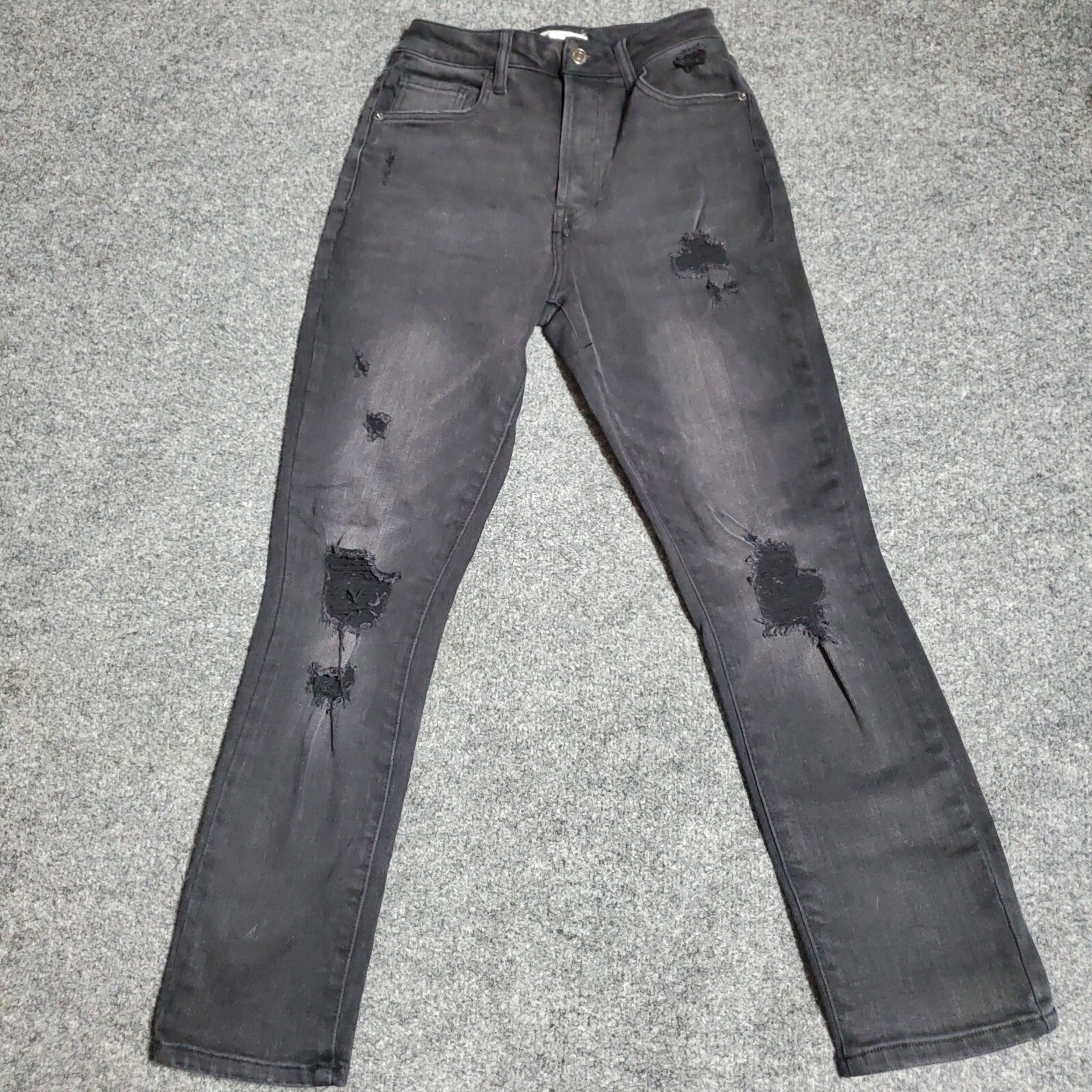 Forever 21 Jeans Womens Mid Rise Distressed Ripped Black Denim Pants ...