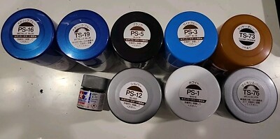 Lot of 9-Tamiya Aerosol Paint Model RC Ps16 Ps12 Ps5 Ps1 Ps3 Ts73 Ts19 ...