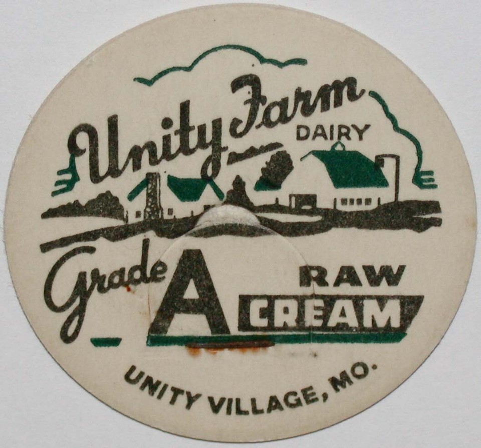 Vintage milk bottle cap UNITY FARM DAIRY Raw Cream farm Unity Village ...