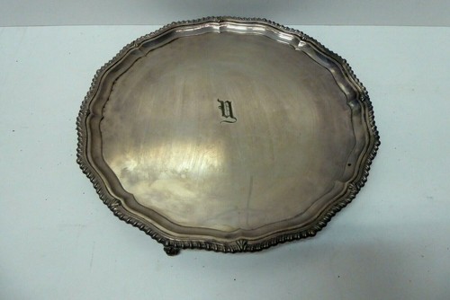 SILVER PLATED DRINKS TRAY EAGLE CLAW & BALL FOOTED PLATE EPC HARRIS ...