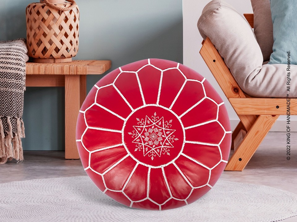 STUFFED Ottoman Pouf Moroccan leather, handmade footstool, Home ...