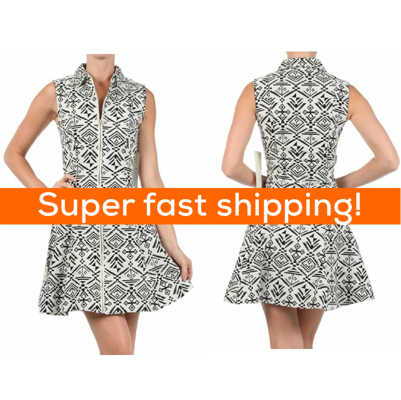 Freeway Women's Front Zipper Dress ,full front zipper Black & White -S ...