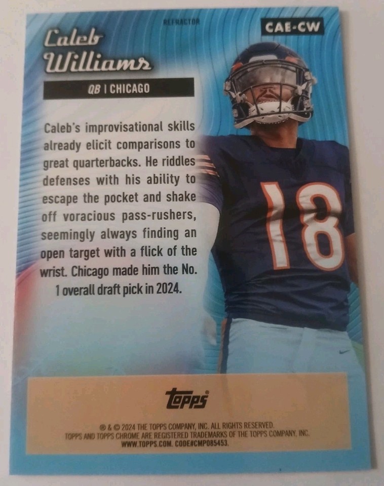 Caleb Williams 2024 Topps Chrome All Etch RC Autograph Hand Signed ...