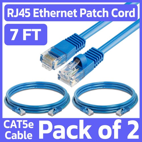2 Pack Cat5e Patch Cable Blue 7FT Ethernet Cord Lan Network Internet ...