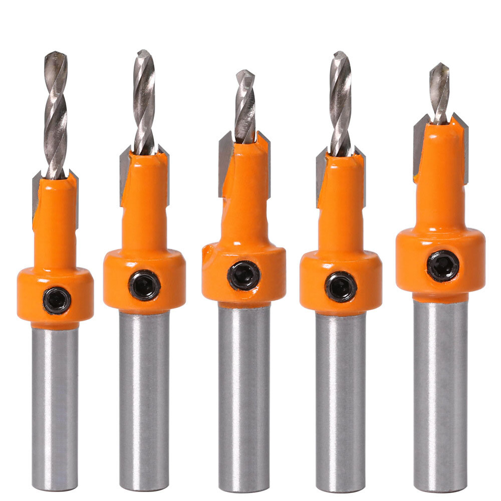 5Pcs Holes Pilot Shank Bit HSS Woodworking Countersink Set Screw Hex ...