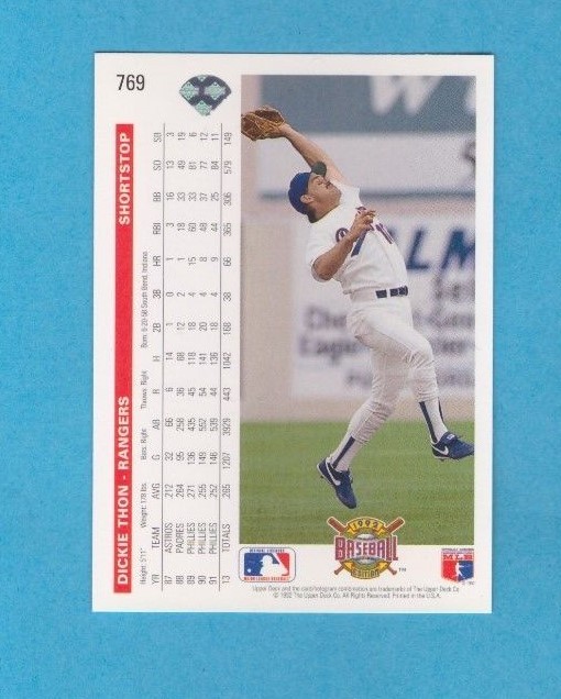 1992 Upper Deck Baseball Card #769 Dickie Thon Rangers | eBay